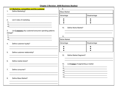Marketing section 3 revision worksheet complete | Teaching Resources