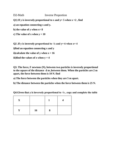 Inverse Proportion | Teaching Resources Inverse Proportion | Teaching Resources