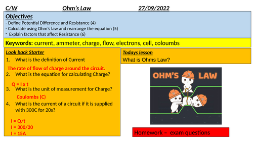 Circuits current and potential difference GCSE PHYSICS | Teaching Resources