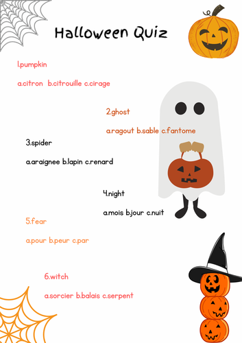 Halloween mini quiz French starter | Teaching Resources