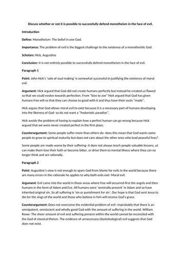 *FREE SAMPLE* The Problem Of Evil ESSAY PLANS- Philosophy & Ethics A ...