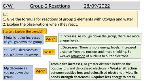 Group 2 reactions | Teaching Resources