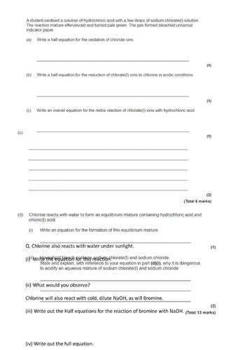 Uses of chlorine A LEVEL | Teaching Resources
