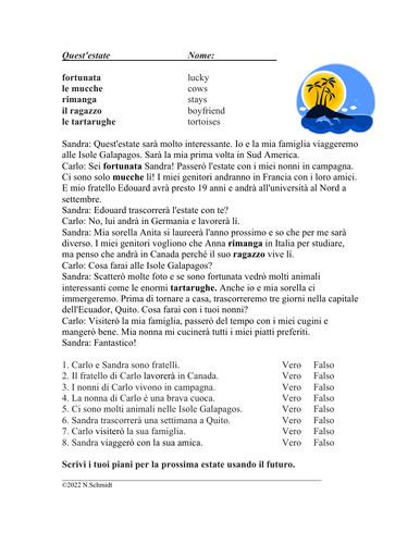 Italian Future Tense Reading: Quest'estate Lettura in Italian (il ...