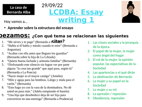 La Casa de Bernarda Alba, essay skills | Teaching Resources