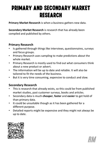 Primary and Secondary market research | Teaching Resources