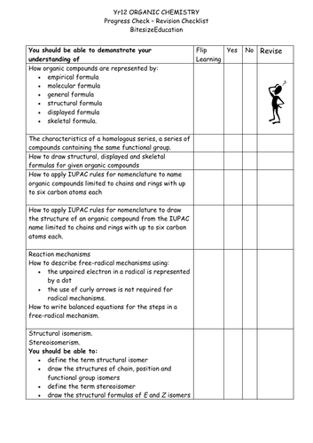 Yr12 AQA ORGANIC CHEMISTRY Progress Check – Revision Checklist ...