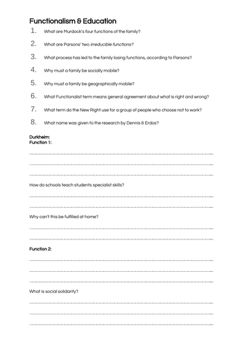 Functionalism & Education - A-Level Sociology | Teaching Resources