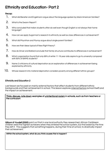 Ethnicity & Education Lesson 2 | Teaching Resources