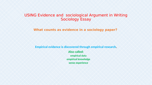 Using Argument, opinion, evidence and theory writing Sociology paper ...