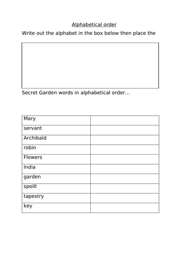 Alphabetical order - The Secret Garden | Teaching Resources