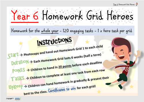 Year 6 Homework Grid Heroes (Full Scheme, 6 x Homework Grids ... Year 6 Homework Grid Heroes (Full Scheme, 6 x Homework Grids ...