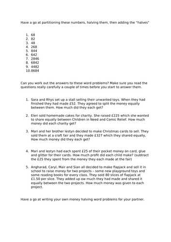 Halving money activity Differentiated KS2 | Teaching Resources