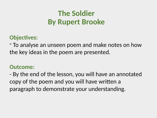 The Soldier GCSE PPT | Teaching Resources