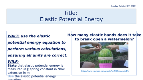 Elastic Potential Energy F Teaching Resources
