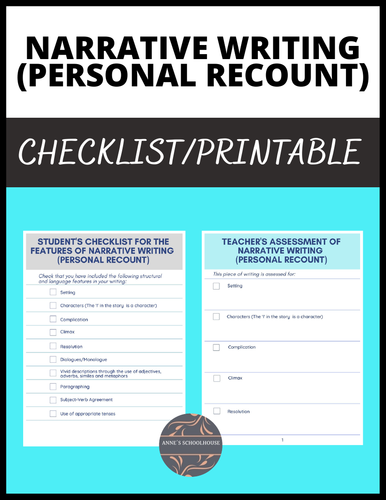 Narrative Writing/Personal Recounts - Checklists and Teacher's ...
