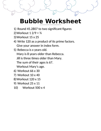 BUBBLE WORKSHEET 7 | Teaching Resources