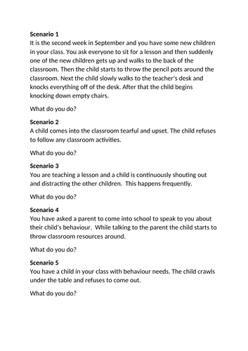 Behaviour scenarios - For CPD session | Teaching Resources Behaviour scenarios - For CPD session | Teaching Resources