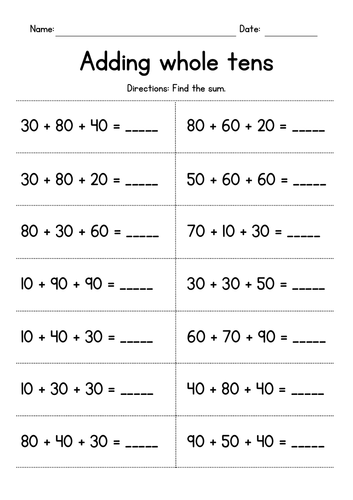 Adding Whole Tens (three 2-digit numbers) | Teaching Resources Adding Whole Tens (three 2-digit numbers) | Teaching Resources