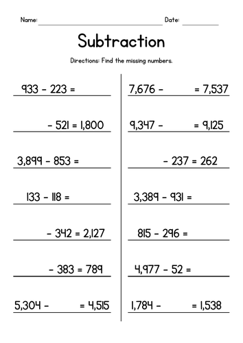 Subtraction with Missing Numbers - Subtracting Worksheets | Teaching ... Subtraction with Missing Numbers - Subtracting Worksheets | Teaching ...