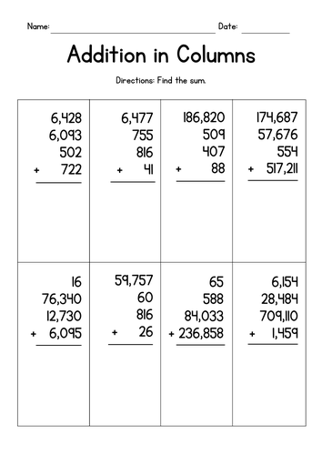 Adding Four Numbers in Columns Worksheets | Teaching Resources Adding Four Numbers in Columns Worksheets | Teaching Resources