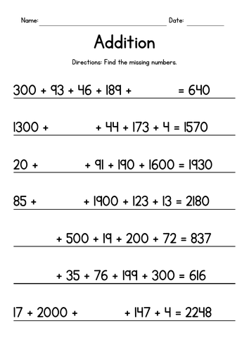 Adding with Missing Addends Worksheets | Teaching Resources