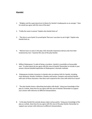 A LEVEL ENGLISH LITERATURE - studying HAMLET - exam questions from ...