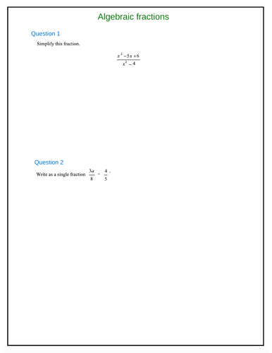 Year 9-Worksheet-Algebraic fractions-Questions and Solutions | Teaching ...