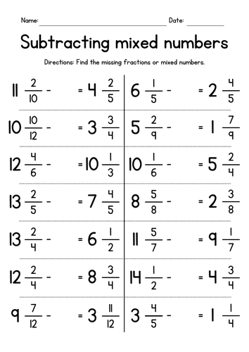 Subtracting Mixed Numbers (missing subtrahend) | Teaching Resources Subtracting Mixed Numbers (missing subtrahend) | Teaching Resources