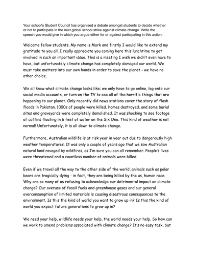 Debate speech - climate change | Teaching Resources Debate speech - climate change | Teaching Resources