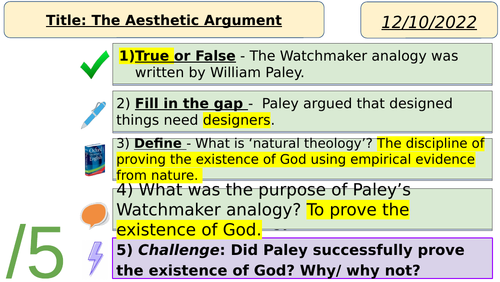 The Aesthetic Argument - FR Tennant (Y8) | Teaching Resources