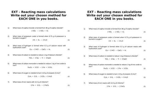 Reacting Mass Calculations | Teaching Resources Reacting Mass Calculations | Teaching Resources