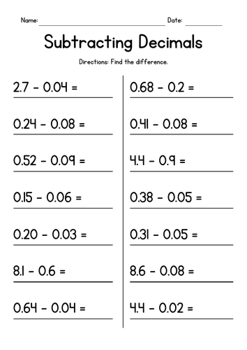 Subtracting Decimals - Subtraction Worksheets | Teaching Resources