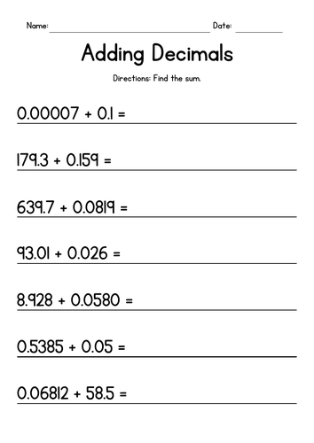 Adding Decimals Addition Worksheets Teaching Resources