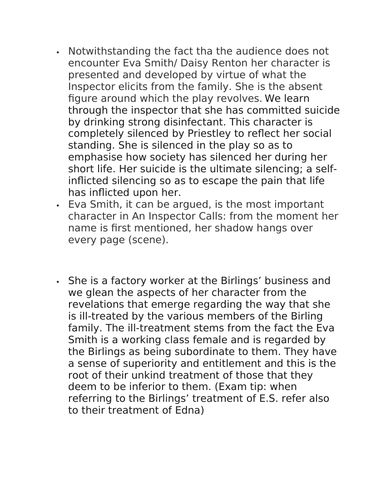 A* revision notes GCSE ENGLISH LITERATURE EVA SMITH- AN INSPECTOR CALLS ...