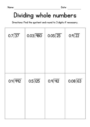 Dividing Whole Numbers by Decimals | Teaching Resources