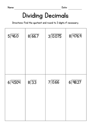 Dividing Decimals by Single Digit Numbers | Teaching Resources