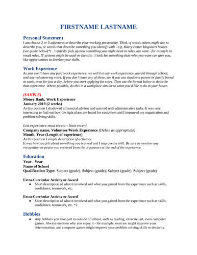 Student CV Templates | Teaching Resources