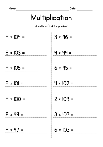 Multiplying 1-Digit by a Number around 100 | Teaching Resources