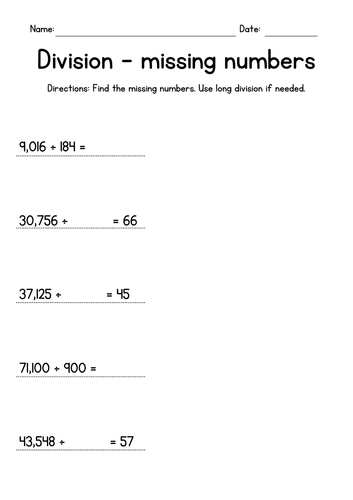 Long Division (missing dividend or divisor) Worksheets | Teaching Resources