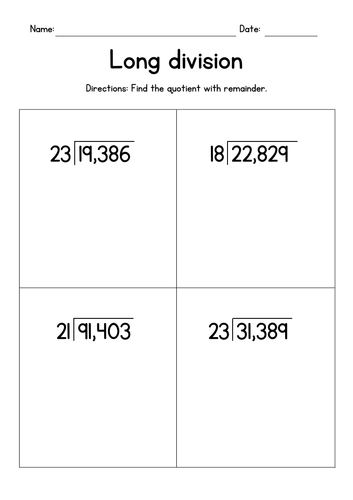 Long Division - Dividing 5-Digit by 2-Digit Numbers | Teaching Resources
