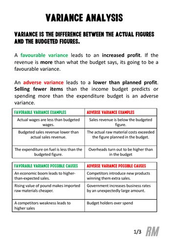 Variance Analysis | Teaching Resources Variance Analysis | Teaching Resources