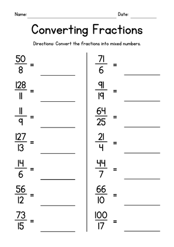 Converting Fractions to Mixed Numbers | Teaching Resources