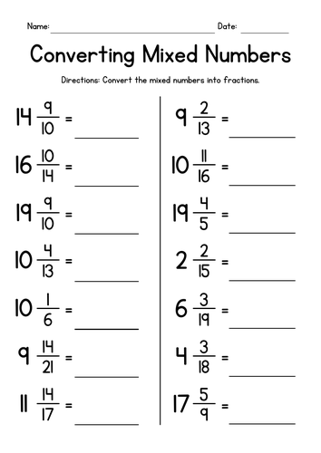 Converting Mixed Numbers to Fractions | Teaching Resources