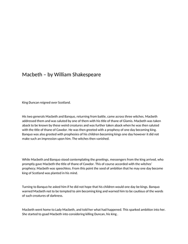 HOME SCHOOL RESOURCE - AN INTRODUCTION TO MACBETH by WILLIAM ...