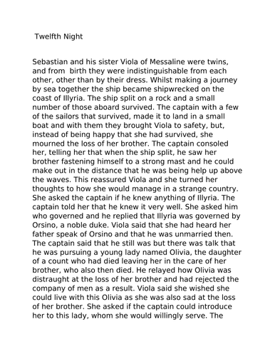 HOME SCHOOL RESOURCE - an introduction to Shakespeare's "Twelfth Night ...