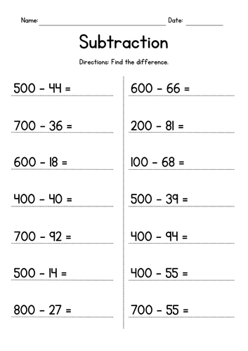 Subtracting 2-Digit Numbers from Whole Hundreds | Teaching Resources