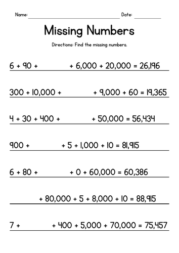 Place Value - Missing Numbers - Building 5-Digit Numbers | Teaching ...