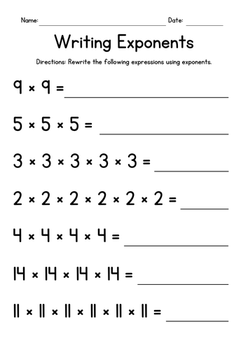 Writing Exponents Worksheets | Teaching Resources