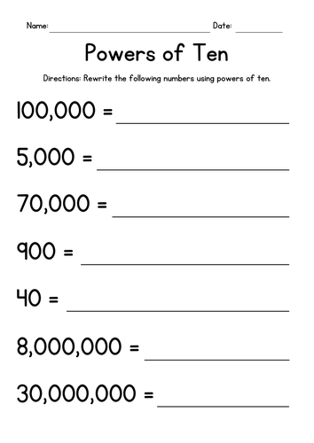 Exponents Worksheets - Powers of Ten | Teaching Resources